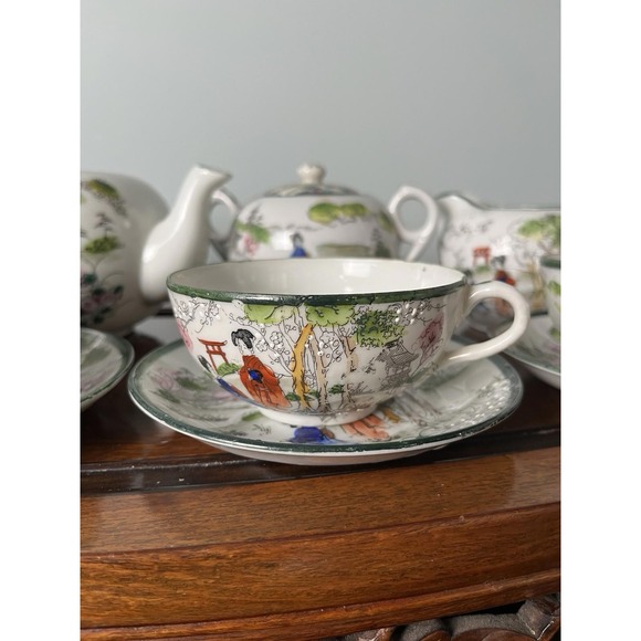 Art | Antique Japanese Kutani Egg Shell Porcelain Geisha Tea Set ...